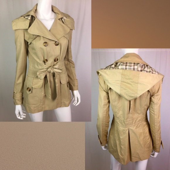 Zara | Jackets & Coats | Zara Trf Double Breasted Hooded Khaki Trench ...